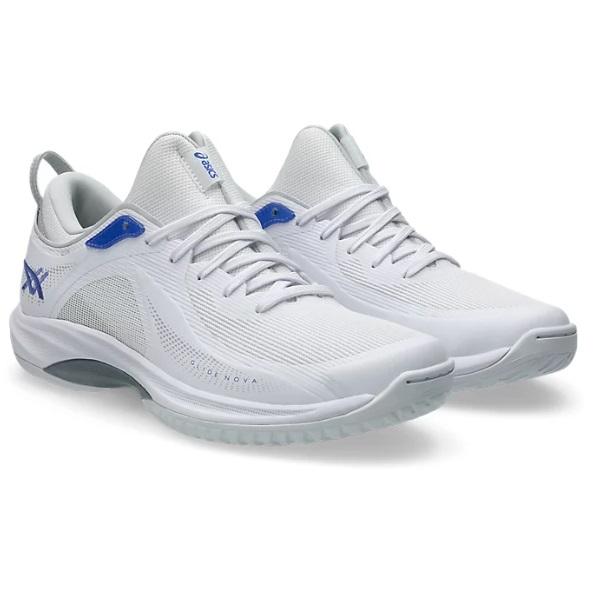 素早くコートを駆けるプレーヤーにむけた快適軽量モデル■メーカー：asics アシックス■品名：GLIDE NOVA FF 4■品番：1063A105■カラー：100（White/Sapphire）■サイズ：24.0〜28.0cm■幅/ラスト...