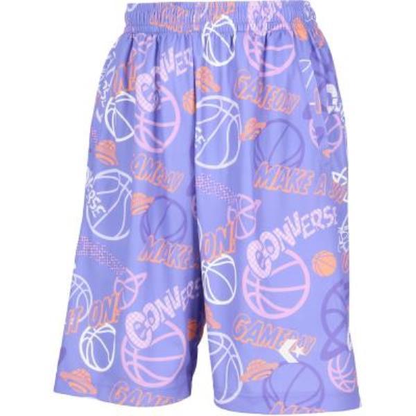 コンバースのジジュニアバスパン。バスケットボールのアイコンをカラフルに表現した総柄パンツ。柔らかな肌触りに吸汗速乾を兼ね揃えたスポーツ向けアイテム。■メーカー：CONVERSE コンバース■品名：5F JRプラクティスパンツ（ポケット）■品...