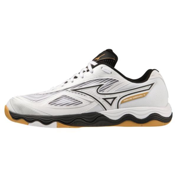 着地時の安定感を求めるプレーヤーに向けた一足。新しいクッション性の概念を追求した新ソール搭載！■メーカー：MIZUNO ミズノ■品名：ウエーブメダル7[ユニセックス]■品番：81GA2315■カラー：02（ホワイト×ブラック×ゴールド）■サ...