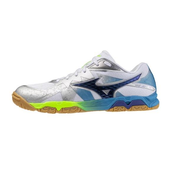 ■メーカー：MIZUNO ミズノ■品名：ウエーブメダル HS(卓球)■品番：81GA2677■カラー：77（ホワイト×パッションブルー）■サイズ：23.5〜28.0cm■シューズ幅：2E（ノーマル）相当の方向け■質量：約260g（26.0c...