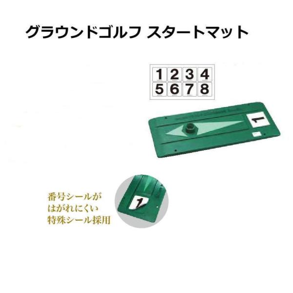 商品説明グラウンドゴルフをより楽しむための必須アイテムとして、初心者から上級者まで幅広くご利用いただけます。●スタートマット１枚に、１〜８の数字のシールが付属されます●カラー：グリーン●素材：合成ゴム●サイズ：31長さ x 12幅 cm●番...