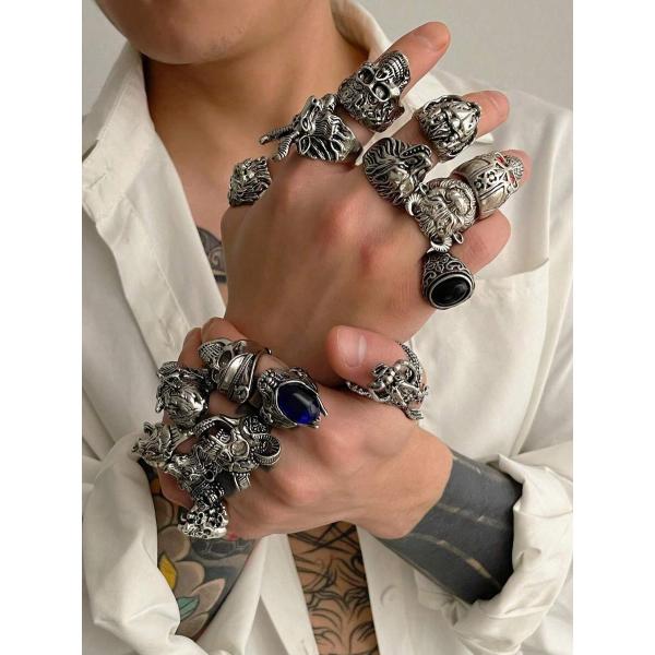 磁気 : No着用時期 : デイリー要素 : スカルスタイル : ゴシックカラー : アンティークシルバー素材 : 亜鉛合金性別 : 男性