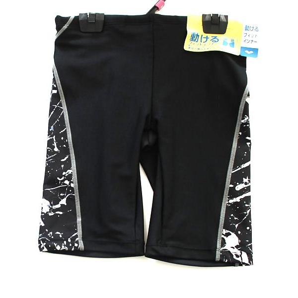 ロングボックス　プールの中でウォーキングやエクササイズを目的とした初心者フィットネススイマーにオススメの水着です。V字型のインナーがついており、安心感があります。サイドのペンキ調のプリント切替がデザインポイントです。■素材ポリエステル、ポリ...