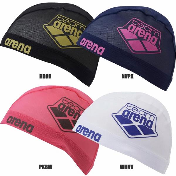 「team arena」デザインのメッシュ素材のスイムキャップ。「team arena」デザインのトレーニング水着（AS5SWM03L、AS5SWM04M、AS5SWM05M）とのコーディネートがおススメ。水抜けが良く、ハードなトレーニング...