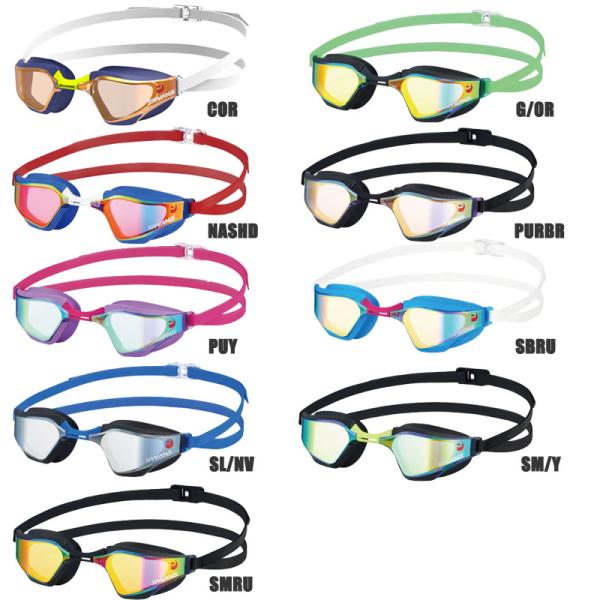 流水抵抗の低減を実現した「カーブレンズ」クッション付モデル。くもり止め効果長持ち4倍の「PREMIUM　ANTI-FOG」を採用。飛び込みやターンでブレない3Dクッション付レーシングゴーグル。カーブ形状のレンズ面になることで、流水抵抗の低減...