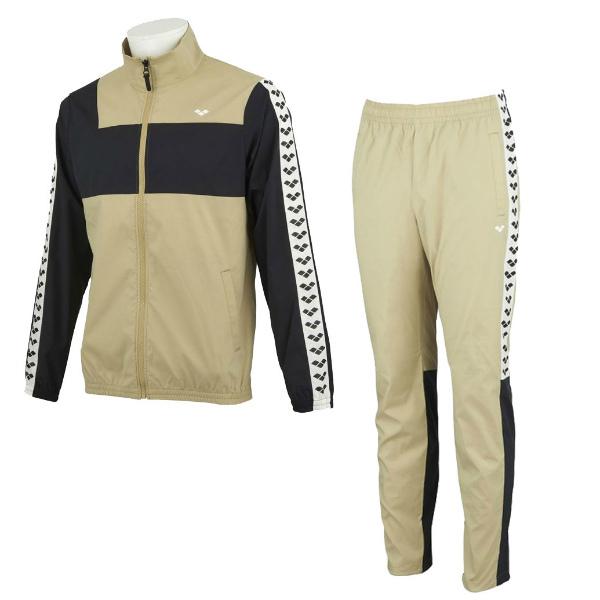 ストレッチ布帛ウインドジャケットとロングパンツ。定番チームラインと胸元とひざ下の配色切替がデザインポイント。リサイクルポリエステル素材を使用。■素材ポリエステル55% 複合繊維(ポリエステル)45%。■特徴はっ水　ストレッチ　エコ。