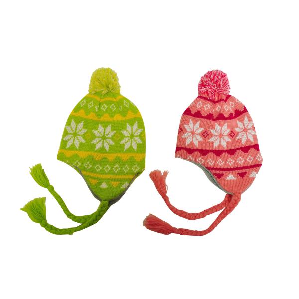 ボンボンつきのキュートなニット帽。キッズ、ジュニア用です。通学、通園などの普段使い、スキー、スノーボードなどの冬スポーツの際のお供にも最適です。■特徴耳当て付きのジュニア用ボンボン付きニットキャップ■素材表地：アクリル100%、裏地：ポリエ...