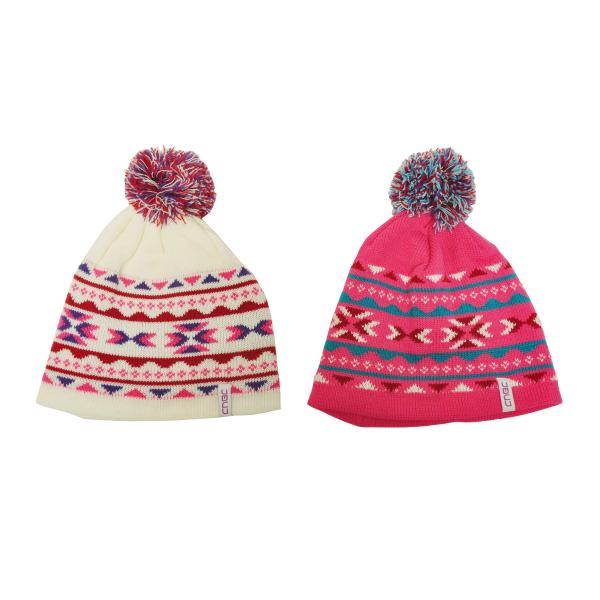 ボンボンつきのキュートなニット帽。キッズ、ジュニア用です。通学、通園などの普段使い、スキー、スノーボードなどの冬スポーツの際のお供にも最適です。■特徴柄がかわいいジュニア用のボンボン付きニットキャップ■素材アクリル100%■カラー左→ホワイ...