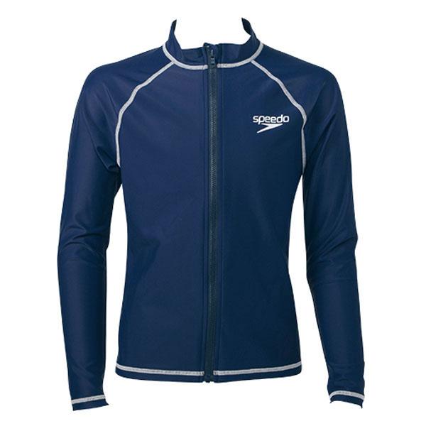 【商品名】 ジュニアロングスリーブアクアシャツ（ユニセックス）【カラー】NBネイビーブルー【素材】 ナイロントリコット2WAY（ナイロン80％、ポリウレタン20％）【サイズ】  /着丈/身幅/袖丈/裾幅/衿丈/袖幅/袖口幅120/40/30...