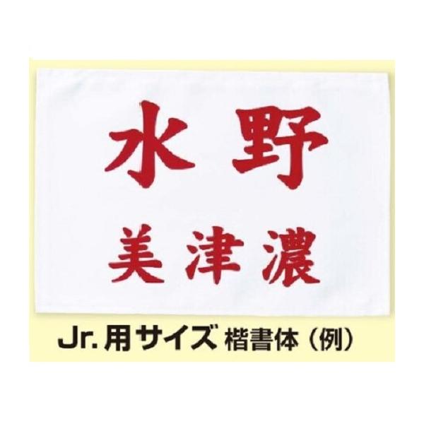 ゼッケンのみの商品です。綿100％の白生地にプリント加工(多少収縮します)　日本製　女性用赤文字　書体3種類：ゴシック体　楷書体　明朝体大きさ：大会規定を必ずご確認くださいジュニアサイズ　タテ21×30センチ別注品につきキャンセルや交換がで...