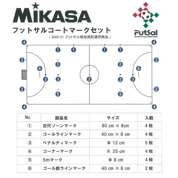 【MIKASA-ミカサ】　フットサル用品/体育館用品/ラインテープ/マークセット/体育館テープミカサのフットサルコート用ラインテープマークセット。交代ゾーンマーク　80×8cm×4枚ゴールラインマーク　40×8cm×4枚ペナルティマーク　1...