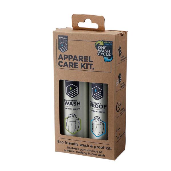 STORM　ストーム　アパレルケアキットウエアのお手入れ、メンテナンスに防水透湿素材 洗濯洗剤アウトドアウェア アウター スポーツウェア レインウェアなどに撥水性の回復、透湿性の回復洗剤と撥水剤を一度に入れて洗濯できるワンウォッシュサイクル...