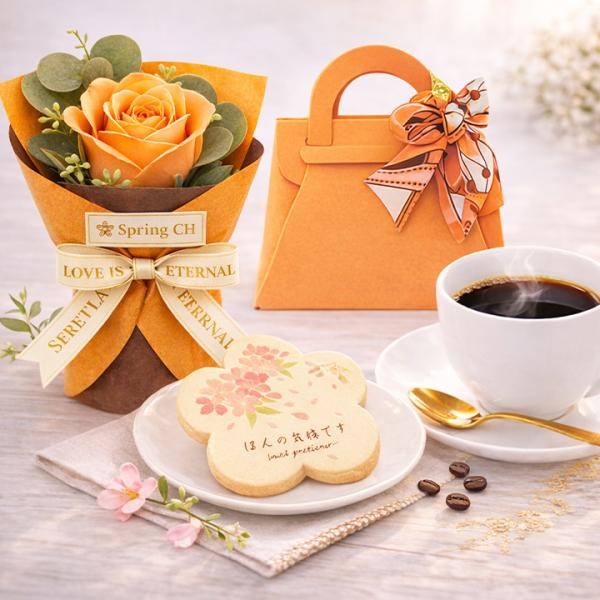 ソープフラワーは石鹸で作られているお花、本物のお花と見間違えるほどリアルに作られています。そのソープフラワーの一輪のプチブーケ♪ブーケタイプの可愛いラッピングで、ちょっとしたプレゼントや、プレゼントにそっと添えて贈ってみませんか？母の日やお...