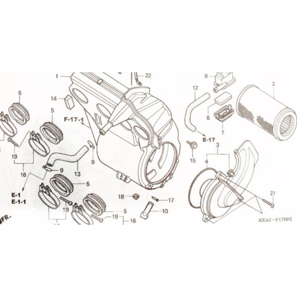 ホーネット250(MC31)　エアクリーナーコネクティングチューブ　1台分　図中(5番)　17253-KEA-300販売内容は以下になります。●図中(5番)　17253-KEA-300  4個<同じ商品を２個以上または違う商品を2アイ...