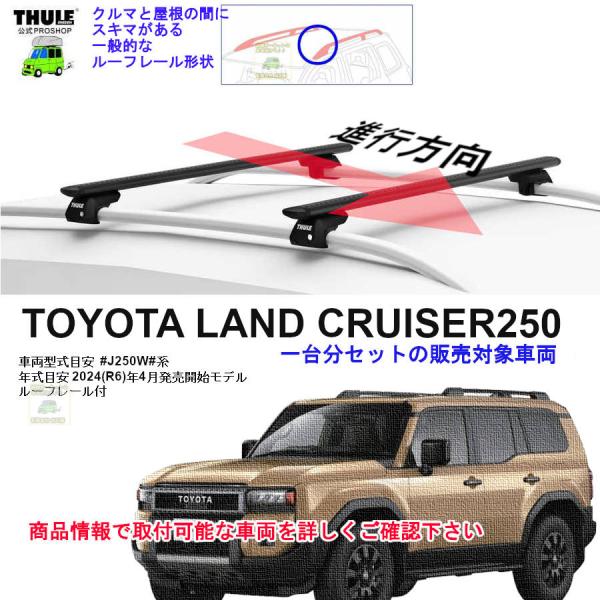 THULE キャリア一台分のSET商品トヨタ ランドクルーザー250 ルーフレール付車両型式目安 #J250W#年式目安 2024(R6)年04月発売開始モデル※MC前後は型式が重要注意点/店長コメント  TOYOTA LAND_CRUIS...