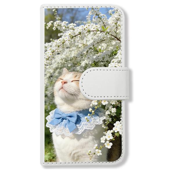 ●商品説明●【商品名】iPhone15 Max 2023 手帳型(ホワイトｘ日向ぼっこの猫) ねこ柄 白い花 ネコ おしゃれ ダイアリータイプ 横開き カード収納 フリップ カバー【対応機種】iPhone15 Max 2023【素材】PUレ...