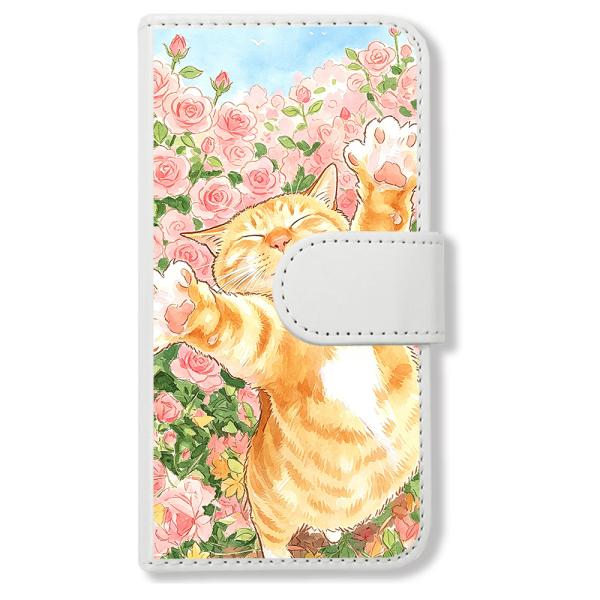 ●商品説明●【商品名】iPhone15 Max 2023 手帳型(ホワイトｘ茶トラ猫とバラ) 水彩画風 猫 可愛い おしゃれ 癒や 薔薇 花柄 フラワー ダイアリータイプ 横開き カード収納 フリップ カバー【対応機種】iPhone15 M...