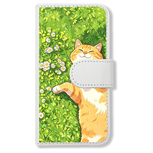 ●商品説明●【商品名】iPhone15 Pro Max 2023? 手帳型(ホワイトｘ茶トラ猫と芝生) 茶トラ猫 イラスト 可愛い おしゃれ 癒やし 緑 爽やか ダイアリータイプ 横開き カード収納 フリップ カバー【対応機種】iPhone...