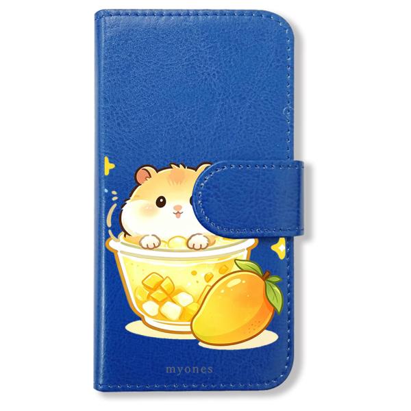 ●商品説明●【商品名】OPPO Find X2 Pro OPG01 手帳型(ダークブルーｘハムスターとマンゴー) ハムスター イラスト 可愛い マンゴー ティーカップ 癒やし ゆるかわ ダイアリータイプ 横開き カード収納 フリップ カバー...