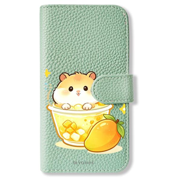 ●商品説明●【商品名】OPPO Find X2 Pro OPG01 手帳型(アイスグリーンｘハムスターとマンゴー) ハムスター イラスト 可愛い マンゴー ティーカップ 癒やし ゆるかわ ダイアリータイプ 横開き カード収納 フリップ カバ...
