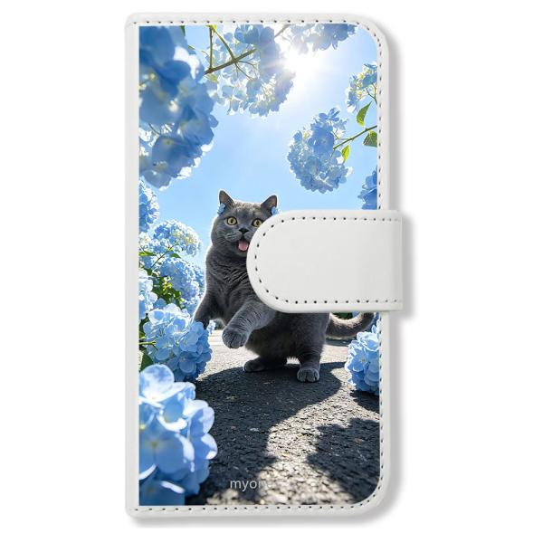 ●商品説明●【商品名】Galaxy Note10 Plus SC-01M SCV45 手帳型(ホワイトｘ猫とあじさい) ネコ ブリティッシュショートヘア 猫 紫陽花 あじさい ダイアリータイプ 横開き カード収納 フリップ カバー【対応機種...
