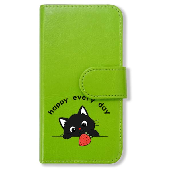 ●商品説明●【商品名】Galaxy S21 Plus 5G SCG10 手帳型(グリーンｘ黒ねこ) 黒ねこ 果物 イチゴ アニマル ダイアリータイプ 横開き カード収納 フリップ カバー【対応機種】Galaxy S21 Plus 5G SC...