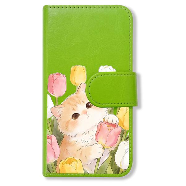 ●商品説明●【商品名】Galaxy S21 Plus 5G SCG10 手帳型(グリーンｘゴールデン) ゴールデンねこ 花 チューリップ アニマル ダイアリータイプ 横開き カード収納 フリップ カバー【対応機種】Galaxy S21 Pl...