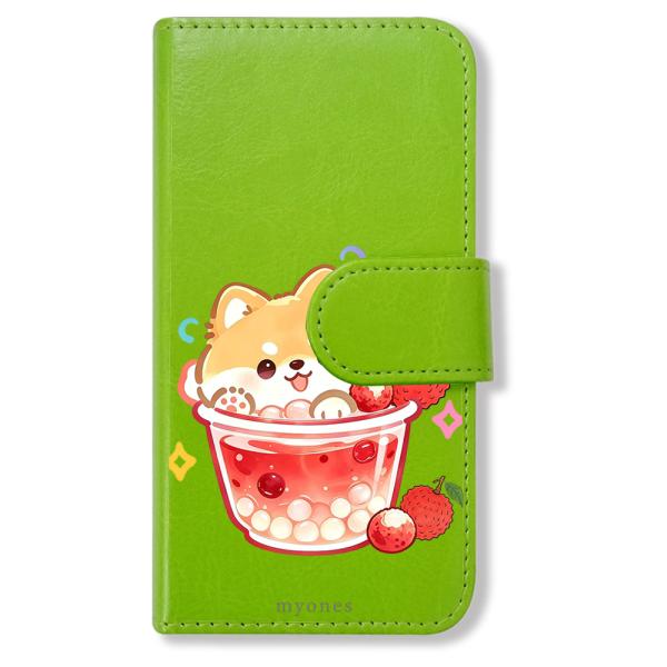 ●商品説明●【商品名】Galaxy S21 Plus 5G SCG10 手帳型(グリーンｘ柴犬とライチ) 柴犬 イラスト 可愛い ライチ フルーツ ティーカップ 癒やし ゆるかわ ダイアリータイプ 横開き カード収納 フリップ カバー【対応...