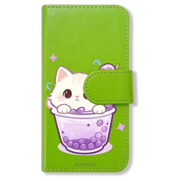 ●商品説明●【商品名】Galaxy S21 Plus 5G SCG10 手帳型(グリーンｘ猫とぶどう) 猫 イラスト 可愛い ぶどう グレープ ティーカップ 癒やし ダイアリータイプ 横開き カード収納 フリップ カバー【対応機種】Gala...
