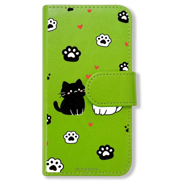 ●商品説明●【商品名】Galaxy S21 Plus 5G SCG10 手帳型(グリーンｘ猫と肉球) 猫 肉球 かわいい 白猫 黒猫 イラスト ダイアリータイプ 横開き カード収納 フリップ カバー【対応機種】Galaxy S21 Plus...