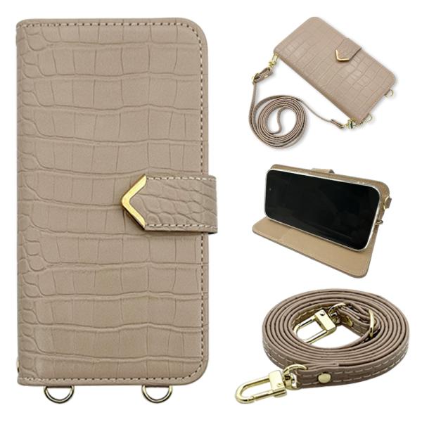 ●商品説明●【商品名】ZTE nubia S2 A504ZT 対応 スマホショルダー 手帳型 ケース  (グレージュ)  myones 斜めがけ ストラップ 付き クロコ柄 型押し ワニ革調 スタンド機能 落下防止 カード収納 ニュアンスカ...