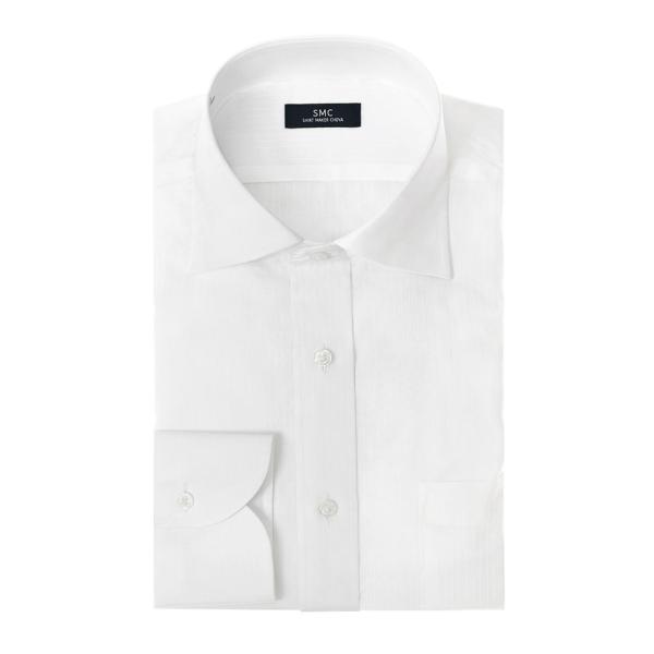 SMC 形態安定加工  就活 冠婚葬祭 春夏秋冬 SHIRT MAKER CHOYAベーシックな白ドビーのセミワイドカラーシャツ肌触りの良い綿100％＆すっきりしたシルエットで着心地の良い立体裁断きちんと見えする端正な衿型でビジネスシーンに...