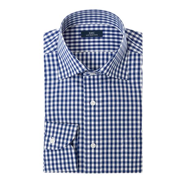 SMC 形態安定加工  就活 冠婚葬祭 春夏秋冬 SHIRT MAKER CHOYA紺のギンガムチェックシャツはスーツやジャケパンに取り入れてカジュアルさをプラスするにも1枚で爽やか且つキレイめに仕上げるのにもオススメのアイテム肌触りの良い...