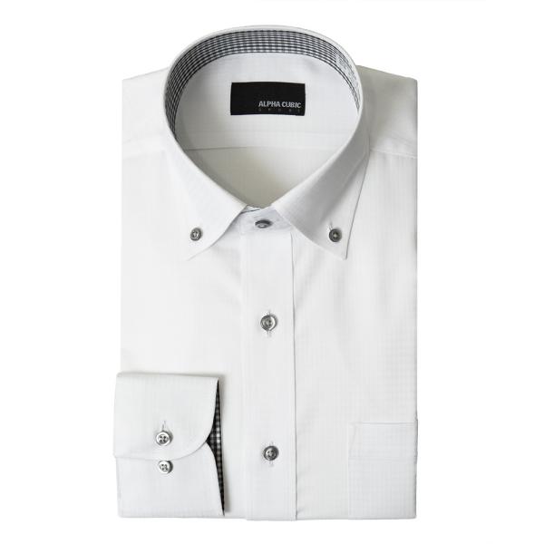 ホワイトドビー（千鳥格子柄）のボタンダウンシャツです。扱いやすい白ワイシャツは、ビジネスマンの心強い味方！どんなスーツとも相性抜群なので、忙しい朝にパッと着ても格好良く決まります♪衿裏やカフス裏には別布を用いて、ノーネクタイでのご着用にも最...