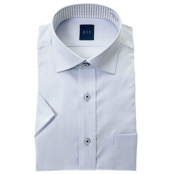 a.v.v ワイシャツ メンズ クールビズ 半袖 形態安定 吸水速乾 消臭 ドレスシャツ Yシャツ カッターシャツ ビジネス シャツ ワイドカラー ブルー 青 ドビー avv アーベーベー