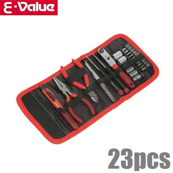 藤原産業・E-Value ミニツールセット EMT-23■特長■・家庭・事務所等におけるメンテナンス作業。・家具の組み立て・メンテナンスなど、家庭・事務所の常備工具として便利です。・持ち運びに便利な収納ポーチです。・ポーチはベルト通しループ...