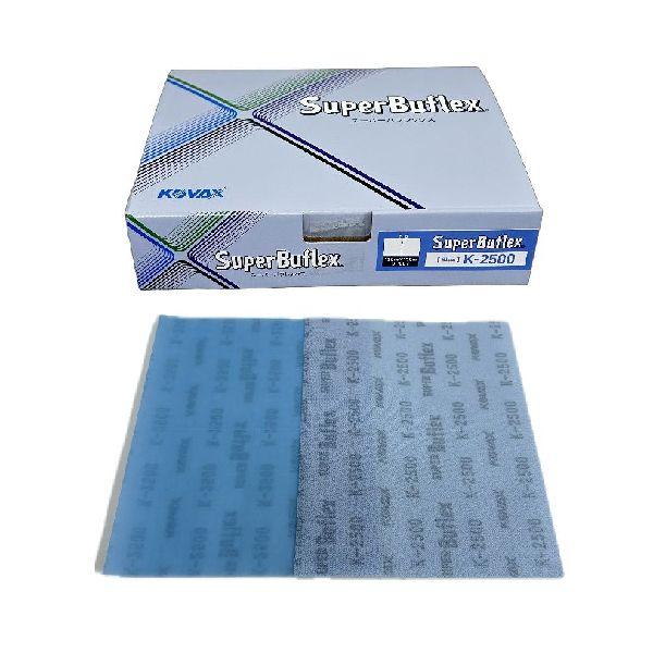 スーパーバフレックス　ブルー　シート50枚入　1箱サイズ：170mm×130mm仕様・・85mm×130mmサイズのミシン目入○P2500相当の仕上り○マジック式　空研ぎタイプ主な用途自動車補修塗装ポリッシング工程でのゴミ・ブツ除去後の目消...