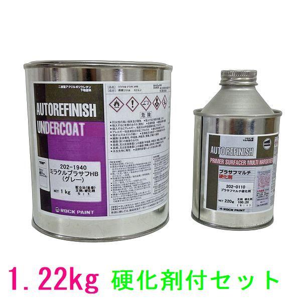 ○セット内容　202-1940　ミラクルプラサフHB（グレー）1kg　202-0110　プラサフマルチ硬化剤　220g○2液型アクリルウレタン系プラサフ　　　　　　　　　　　　　　　　　　特徴・・ミラクルプラサフHBは、厚膜（ハイビルド）に...