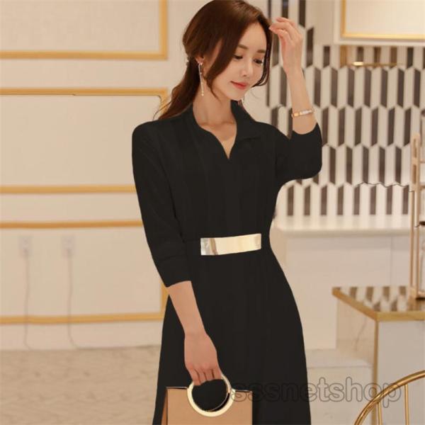 【sssnetshop】シャツワンピース 膝丈ワンピース レディース Vネック 無地 きれいめ セクシー 着痩せ 大人 お呼ばれ おしゃれ ...