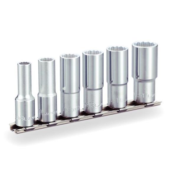 ●メーカー名：トネ / TONE●商品名：ディープソケットセット（12角・ホルダー付） HDL306メーカー品番：HDL306JANコード：4953488289534ディープソケット（12角） DEEP SOCKET （12pt.）：3D-...