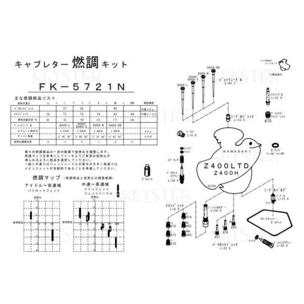 ●メーカー名：キースター / KEYSTER●商品名：燃調キット Z400LTD/Z400H用キャブレター オーバーホール＆セッティングパーツセットメーカー品番：FK-5721NZ400LTDケイヒンキャブレター※1セットは、キャブレター1...