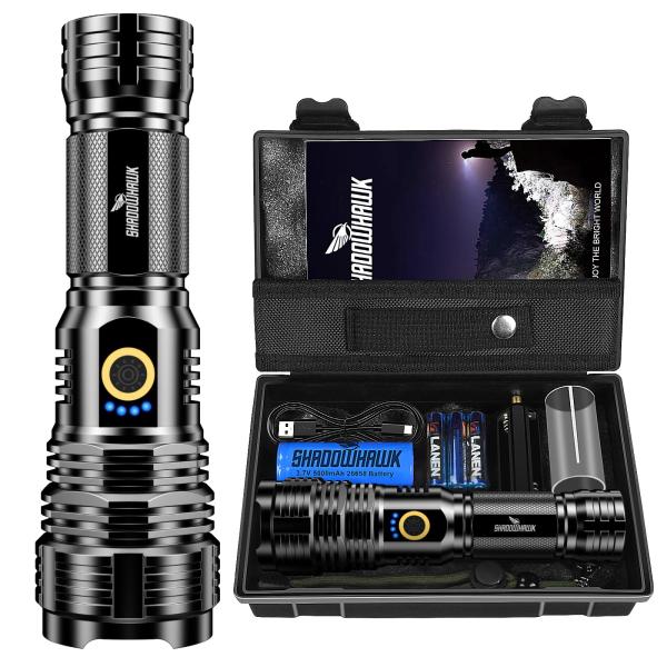 【進化版！30000ルーメン 懐中電灯 led 強力 軍用 最強】Shadowhawk S1915 懐中電灯 強力 は最新のアップグレードされたXHP70.2LEDチップを搭載するので、通常のLED懐中電灯の10倍の超強力ライトを実現できま...