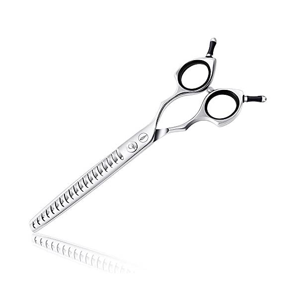 【特徴】-- 軽量、7インチ、快適なハンドル、すき率（毛の）40%-50%，19歯；【すきばさみ】-- 毛量を減らしたい、カットラインをぼかしたい時などに使用；【素材】-- 刃は、鋭利で、滑らかです、耐摩耗性を確保するために超合金鋼で作られ...