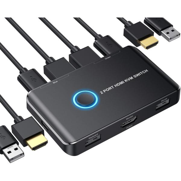 【HDMI 2入力1出力KVM 切替器】 このkvm 切替器は二つのHDMI設備の信号を受け、一つの信号を切り替えて出力するようにできる機器です。この一台のkvmスイッチがあれば、二台のパソコンが1セットのUSBキーボードとマウスを共有し、...