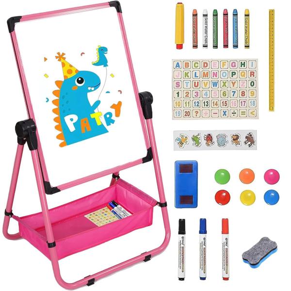 【高品質】厚いアルミニウム合金素材で作られたキッズイーゼル、丈夫で耐久性があり、変形しにくく、組み立てやすく、使いやすく、保管しやすく、高さは63〜107 cmに調整でき、子供と大人に適しています 。【360度スピン】黒板は360度回転でき...