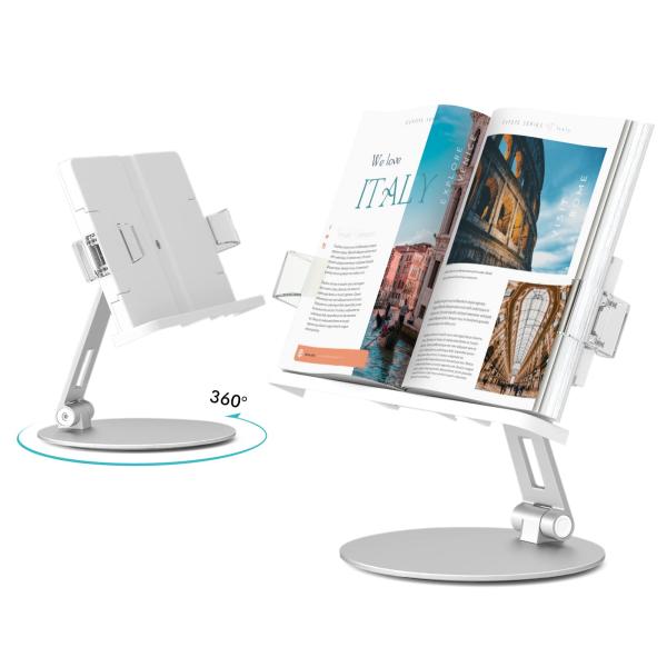 【高品質で耐久性のある】：このテーブル読書スタンドは、高品質の素材であるABSとプレニウムアルミニウム合金でできています。斬新な読書体験を与えます。27*16.5ｃｍのボード（最大41.7*16.5ｃｍ）は、教科書、料理本、レシピ、楽譜、雑...