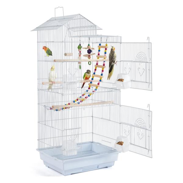 【丈夫で強度的に強い】このバードケージは無害な防錆塗料で覆われた高品質の高級金属線で作られ、鳥の強力なくちばしに耐えます。防錆塗料は無毒で、鳥を健康に保つことだけでなく、優れた防錆と耐水性により、悪天候にも耐久性があり、品質高い鳥ちゃんの家...