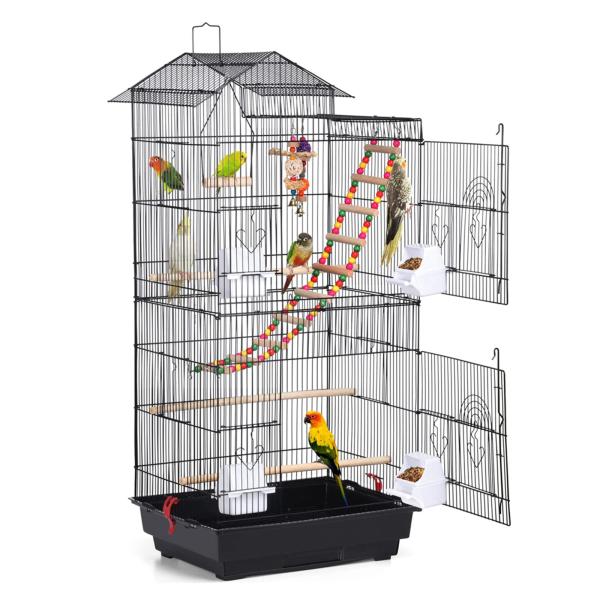 【丈夫で強度的に強い】このバードケージは無害な防錆塗料で覆われた高品質の高級金属線で作られ、鳥の強力なくちばしに耐えます。防錆塗料は無毒で、鳥を健康に保つことだけでなく、優れた防錆と耐水性により、悪天候にも耐久性があり、品質高い鳥ちゃんの家...