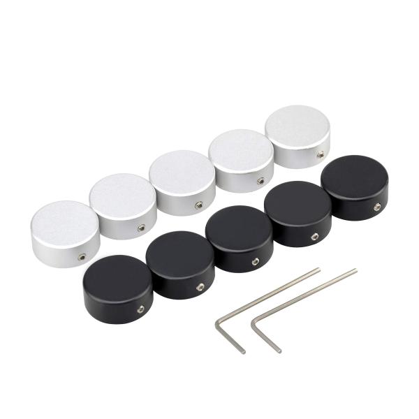 3つのネジとラバーインサートでしっかりと固定します耐久性のあるアルミニウム合金材で作られていますシルバー＆ブラック,合計10個のセットですレンチ2枚付けご注意ください:標準的なギターエフェクターに適用