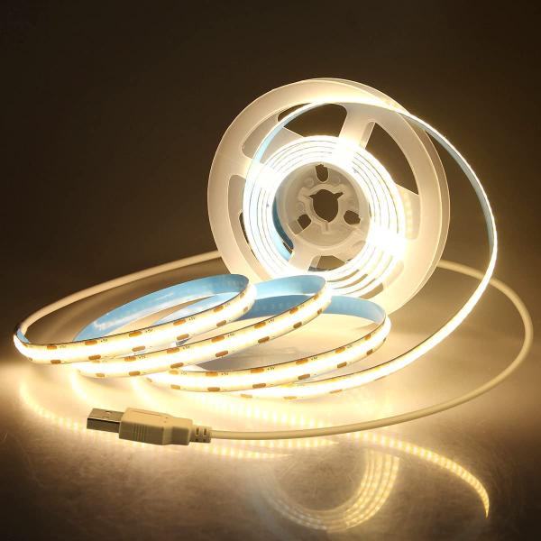 ?【5V USB COB LEDテープライト】 2M 320leds/m, DC5V, 9W/M, 3000K,電球色, CRI&amp;amp;amp;amp;amp;gt;85, 超明るい,高密度。本製品は、DC5V USBポート、携帯...